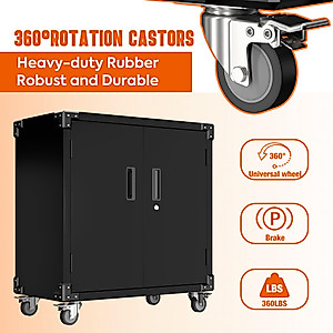 SUPEER Metal Storage Cabinet with Wheels,Rolling Storage Cabinet with 2 Doors and Adjustable Shelves,Suitable for Garage,Home,Office,Gym,School-Assembly Required,Black