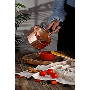 DEMMEX Copper Saucepan & Butter Warmer, 1mm Thick Solid Uncoated Hammered Copper, Wooden Handle, Tin Lined, 100% Handmade (1.2 Quarts-6"x2.8")