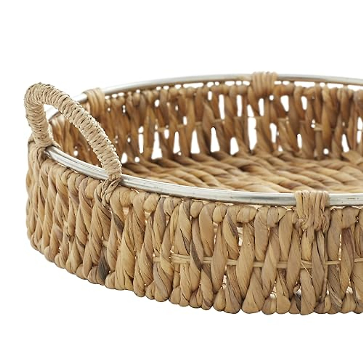 Deco 79 Dried Plant Handmade Woven Tray, Set of 2 18", 20"W, Brown