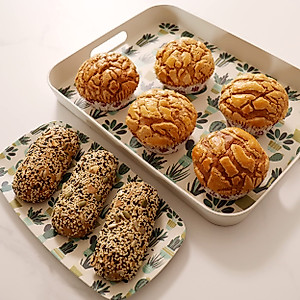 Finorder Serving Trays, Bamboo Fiber Tray with Handles, 16" x 12" Decorative Tray Great for Eating, Tea, Bar, Breakfast or Any Food Tray, Green Cactus Prints