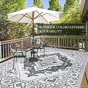 Pauwer Waterproof Outdoor Rug 9'x12', Reversible Outdoor Plastic Straw Rug, Outdoor Patio Rug for Camping, Outside RV Mat, Indoor Outdoor Rugs Carpet for RV, Picnic, Backyard, Deck, Balcony, Porch