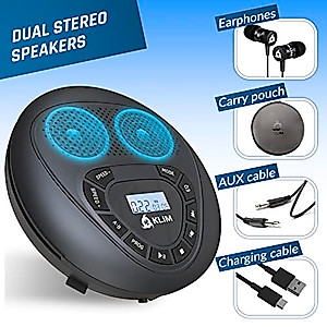KLIM Speaker + Portable CD Player with Speakers + New 2022 + Walkman + Rechargeable Battery + Portable CD Player with Headphones + CD Player Portable + SD/TF Card + AUX + Ideal Car CD Player
