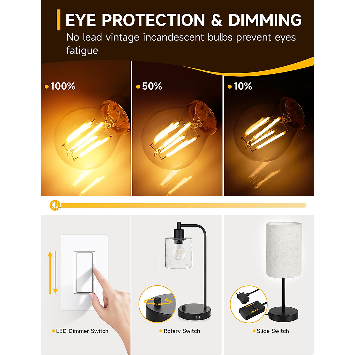 UNILAMP A15 Dimmable LED Light Bulbs, E26 Edison Light Bulb 40 Watt Equivalent, 5W LED Filament Light Bulb, Warm White 2700K, 500LM Ceiling Fan Light Bulbs for Vintage Appliance Bulb, 4 Pack