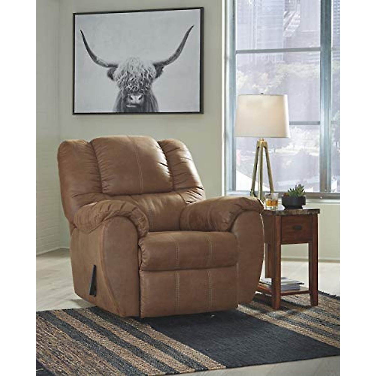 Signature Design by Ashley McGann Faux Leather Oversized Manual Rocker Recliner, Light Brown