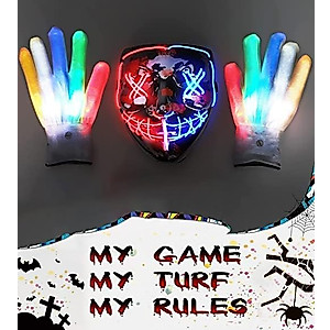 STONCH Halloween Mask Skeleton Gloves Set, 3 Modes Light Up Scary LED Mask with LED Glow Gloves, Halloween Decorations Anonymous Carnival Costumes glow purge Masks ​Gift for Boys Girl