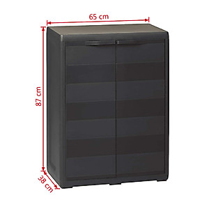 Festnight Garden Storage Cabinet with Ventilated Adjustable Shelf 2 Doors Patio Tool Shed Lawn Care Equipment Pool Supplies Storage Organizer Black 25.6 x 15 x 34.3 Inches (L x W x H)