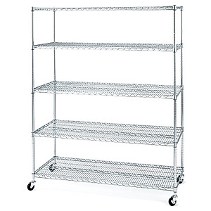 Seville Classics UltraDurable Commercial-Grade 5-Tier NSF-Certified Wire Shelving with Wheels, 60" W x 24" D - Plated Steel