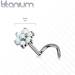 Dynamique Implant Grade Titanium Threadless Push In Nose Screw Rings With CZ Or Opal Set Flower Top (Sold Per Piece)