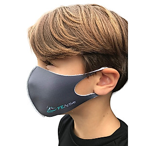 FE Active Kids Face Mask - Made in The USA Breathable, Washable, Unisex Athletic Reusable Masks for Outdoors, Sports Activities. Light, Soft, Quick Dry Fabric Children Mouth Cover Protection (2 Pack)