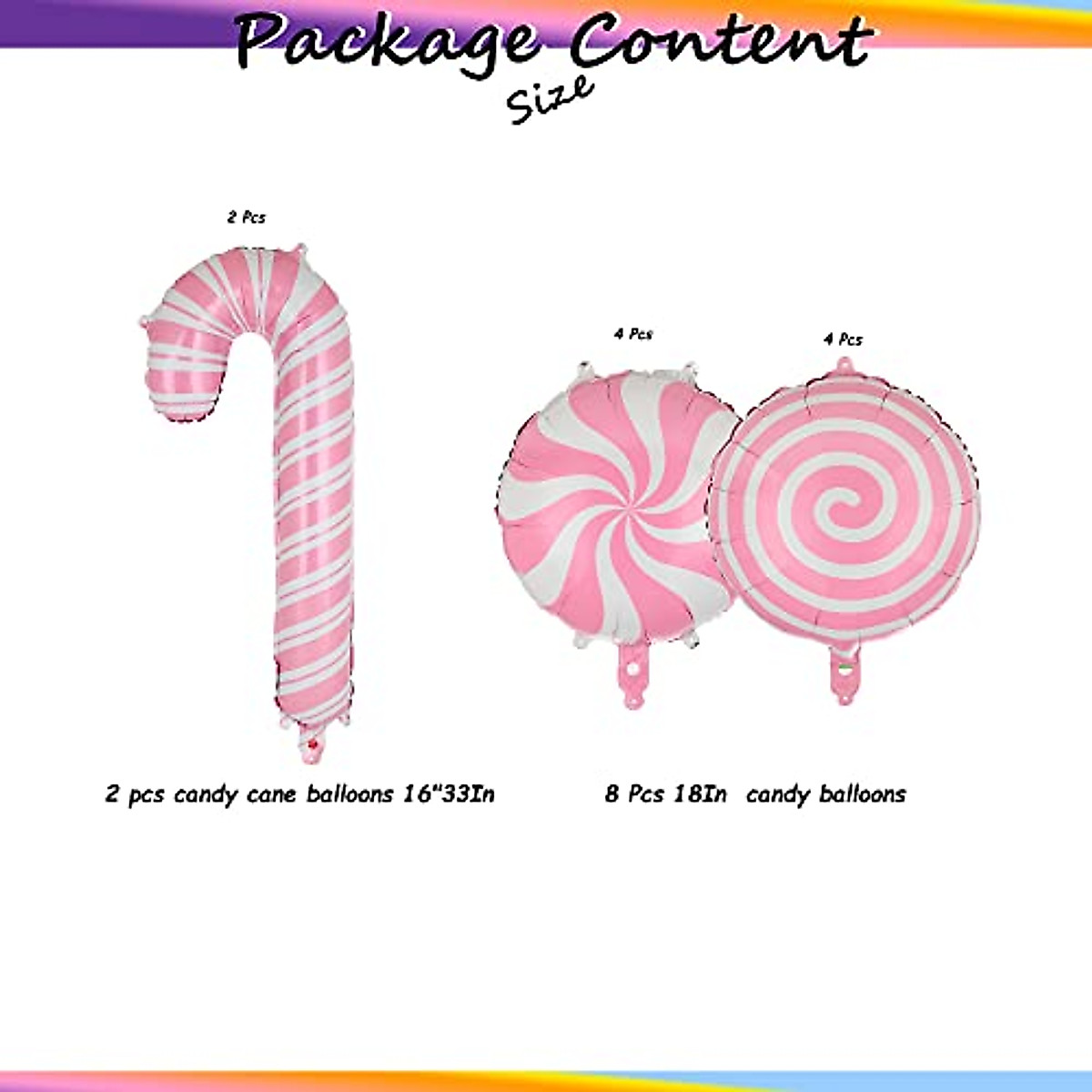 Sweet Candy Balloon Pink Candy Cane Balloons Lollipop Balloon Xmas Christmas Candies Theme Birthday Baby Shower Party Decor Supplies 10 Pcs Set