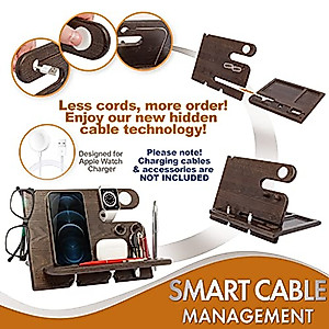 TESLYAR Wood Phone Docking Station Ash Key Holder Wallet Stand Watch Organizer Men Husband Wife Anniversary Dad Birthday Father Graduation Gadgets Compatible with iPhone AirPods iWatch