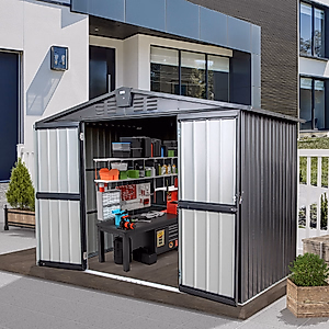 Domi Backyard Storage Shed 8.2’ x 6.2’ with Galvanized Steel Frame,Outdoor Garden Shed Metal Utility Tool Storage Room with Latches and Lockable Door for Balcony Lawn Poolside (Dark Gray)