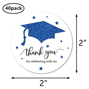 Blue White Graduation Thank You Stickers, Congrats Grad Party Favor Sticker Labels 40-Pack 2in