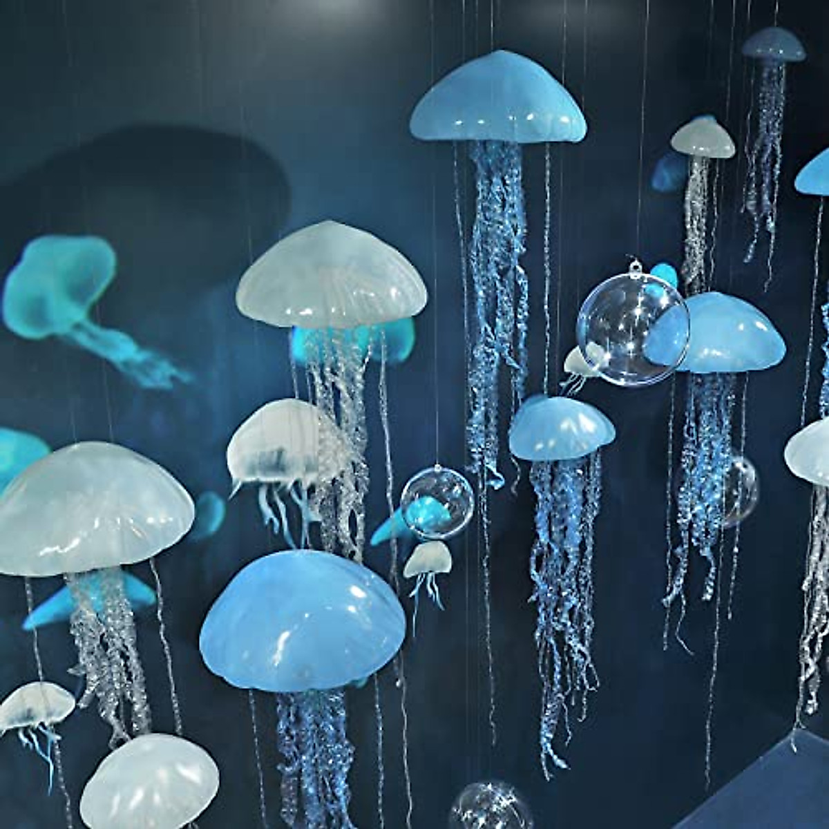 O&M Hanging Jellyfish Decoration, Marine Theme Birthday Party Decorations, Shop Window Supplies, Aquarium Props (Small, Blue)