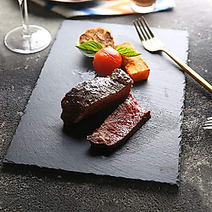 Lonovel Slate Cheese Board Natural Slate Cheese Plates for Kitchen Dining,Parties,Entertaining,8"x12" Slate Placemats Slate Serving Tray for Cake,Fruit,Biscuit,Meat,Charcuterie Slate Boards Set of 3