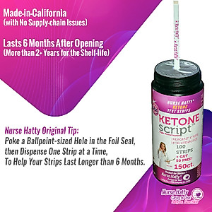 Nurse Hatty - 150 Ketone Test Strips w Built-in Color Chart – Free Keto Guide eBook & Free App - Made-in-The-USA - Urine Test for Ketogenic, Ketosis, Low Carb, Atkins & Paleo Diets - Extra Long Strips