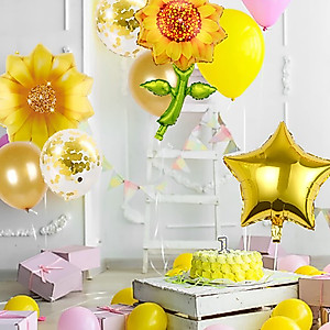 BIEUFBJI Sunflower Birthday Balloons Aluminum Foil Sunflower Shaped Mylar Balloons for Sunflower Theme Party Wedding Baby Shower Decor (8Pcs)