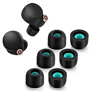 Memory Foam Tips for Sony WF-1000XM4 / WF-1000XM3, Anti-Slip Replacement Ear Tips for Sony True Wireless Earphones，Fit in The Charging Case, Perfect Noise Cancellation, 3 Pairs (Medium, Black)