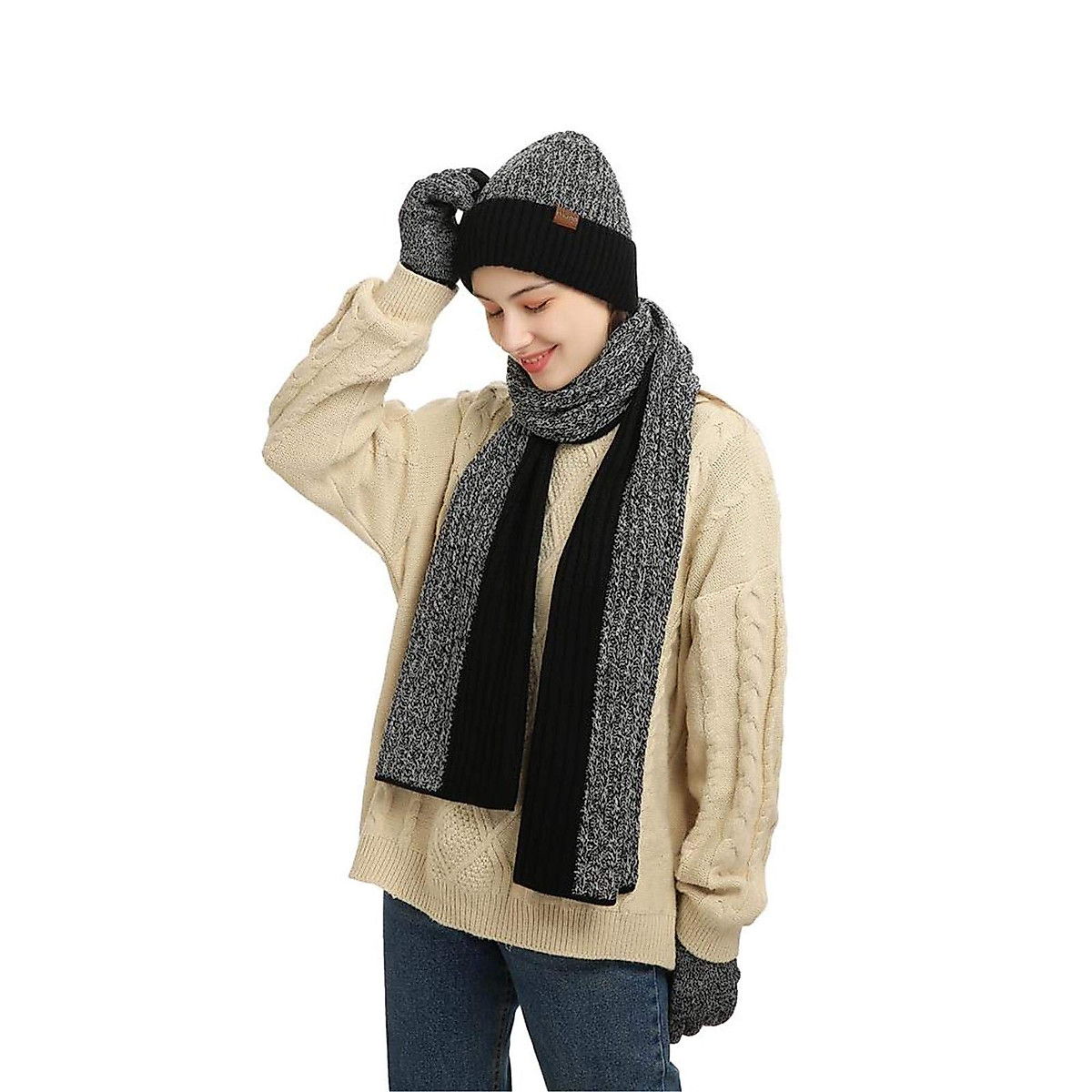 Winter Hats Scarf for Men with Touchscreen Gloves Warm Men's Scaves and Beanie Hat Themal Gloves Set