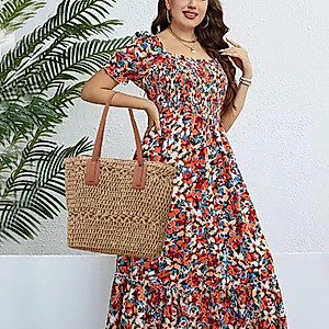 Fozehlad Straw Beach Tote Bag for Women Rattan Wicker Clutch Raffia Bag Summer Woven Hobo Shoulder Handbag