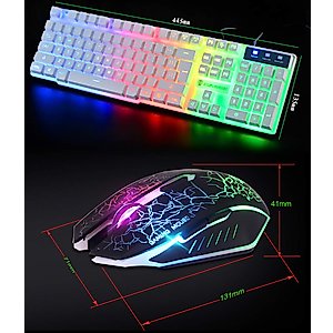 Axiba Waterproof Gaming Keyboard Mouse Sets USB Wired 104 Keys Skull Rainbow LED Backlit Multimedia Ergonomic Gamer Keyboard 2400DPI 6 Buttons Optical Professional Game Mice + Mouse Pad (Skull White)