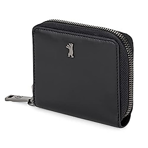 BERLINER BAGS Premium Leather Wallet Geneva, RFID Shielded Zip-Around Card Case with Neck Strap for Men, Women - Black