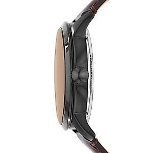 Fossil Men's Townsman Automatic Stainless Steel and Leather Three-Hand Skeleton Watch, Color: Black, Cognac (Model: ME3098)