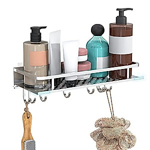Shower Caddy Bathroom Shower Organizer No Drilling/Drilling Install Shower Shelf for Inside Shower with 8 Hooks Detachable Wall Mounted Shower Shelves for Dorm Bathroom Toilet Kitchen Storage