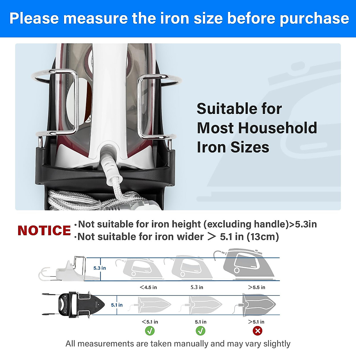 Alpinista Ironing Board Hanger Wall Mount Ironing Board Holder Wall Mount for Laundry Rooms Storage Organizer, Black