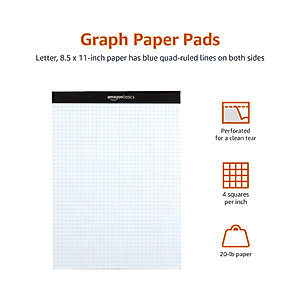 Amazon Basics Quad Ruled Graph Paper Pad, Letter Size 8.5 x 11-Inch, 100 sheets per pad, 6-Pack