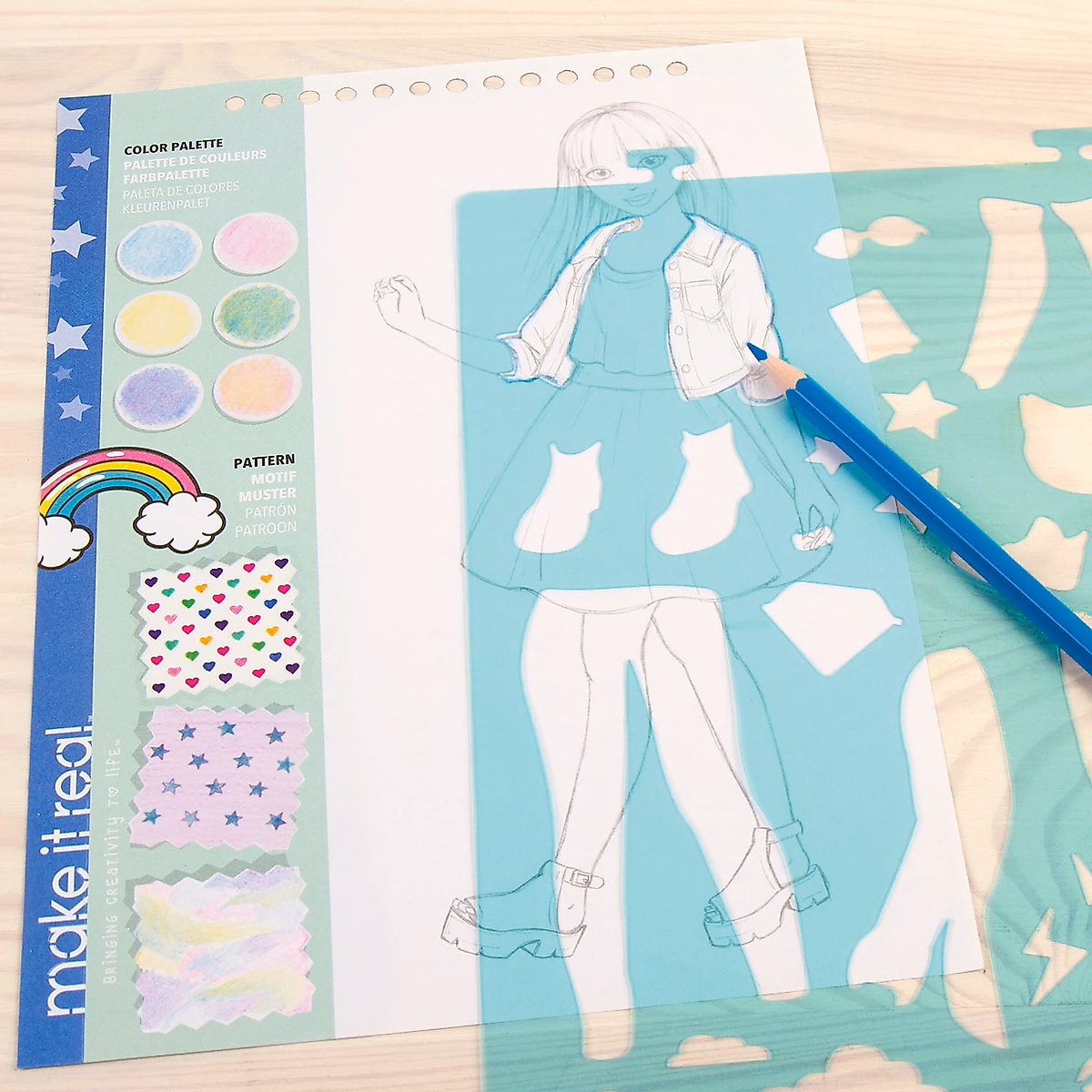 Make It Real Fashion Design Sketchbook for Girls - Digital Dream Kit with 110 Stickers, Stencils, Design Guide - Emoji & Food Inspired Fashion, Creative Gift Kids Ages 6+, Develops Real-World Skills