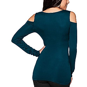 Merryfun Women's Long Sleeve Sexy Blouse Deep V Neck Casual Bodycon Tee Shirts Tops,Blue XL