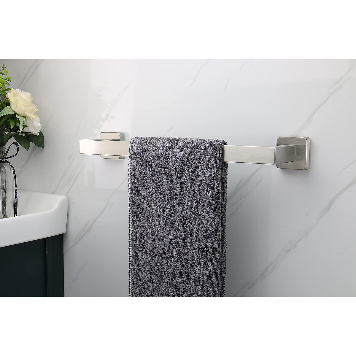 TocTen Bath Towel Rack - Square Base Thicken SUS304 Stainless Steel Towel Bar for Bathroom, Bathroom Accessories Towel Rod Heavy Duty Wall Mounted Towel Holder. (Brushed Nickel, 16)