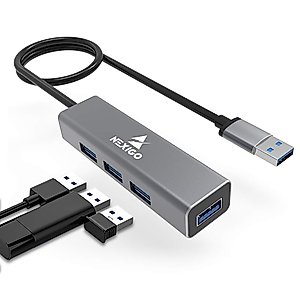 NexiGo 4-Port USB 3.0 Hub, Aluminum Portable USB Hub, 2 Ft Cable, [5Gbps High Speed, 4.5W Charging Supported] for MacBook, Mac Pro/Mini, iMac, Surface Pro, Laptop, USB Flash Drives, Hard Drives