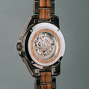 HOLZKERN Jemaa Men’s Watch, 43mm Silver Skeleton Dial, Brushed Stainless Steel Strap, Vintage Watch for Men