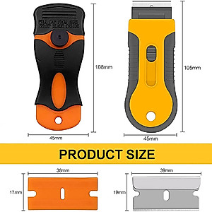 2 Pack-Razor Blade Scraper,Glass Cooktop Scraper with 15 Metal&Plastic Blades, Paint&Window Scraper, Car Decal Sticker Remover, Stovetop Razor blade holder Scraper Tool for Glass Labels,Glue,Caulk