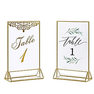 HIIMIEI Acrylic Gold Sign Holder, 5x7 Gold Acrylic Picture Frames Clear Double Sided Menu Holder for Wedding Table Number 6 Pack