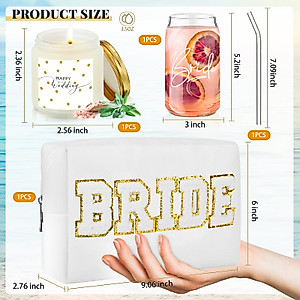 3 Pcs Bride To Be Gifts Box, Bridal Shower Bachelorette Gifts for Bride, Bride Cup Glass 16.9 oz Happy Wedding Scented Bride Candle White Bride Makeup Bag Wedding Gift Engagement Gifts for Women Her