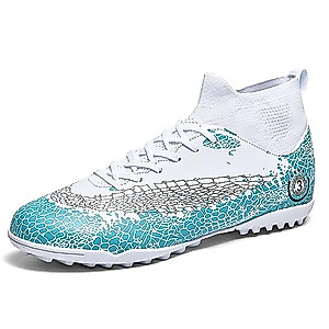 Maylrvjv Men's Cleats High Top Soccer Shoes Football Spikes Ankle Boots Shock-Absorbing Indooor Outdoor Training Athletic Sneakers