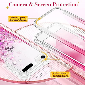 iPod Touch 7 6 5 Case, Ruky iPod Touch 7th 6th 5th Generation Full Body Glitter Case for Girls with Built in Screen Protector Shockproof Protective Girls Case (Gradient Pink)