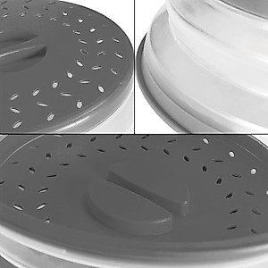 Microwave Splatter Cover for Food, Vented Collapsible Microwave Plate Cover with Easy Grip Handle，BPA-Free Silicone & Plastic, Gray, 10.5 inch