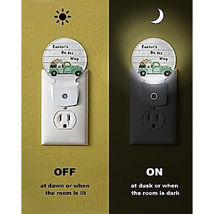 Night Light Plug into Wall, LED Nightlights Easter Green Truck with Bunny Eggs Wooden Board Texture Small Nightlight Auto Dusk-to-Dawn Sensor Lamp LED Night Lights for Kid's Bedroom, Bathroom
