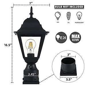Windben Dusk to Dawn Outdoor Post Light,Lamp Post Light Fixture,Post Lantern with Pier Mount Base,Matte Black,7.4in,Suitable for Gardens,Yards,Balconies,Passages or Entrances,etc