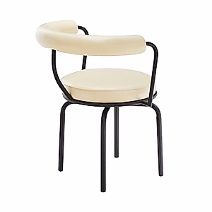 Art Leon Swivel Dining Chairs, Set of 2, Faux Leather Upholstered Dining Room Chairs, Modern Accent Armchairs with Black Metal Legs for Kitchen Living Room Bedroom, Off White