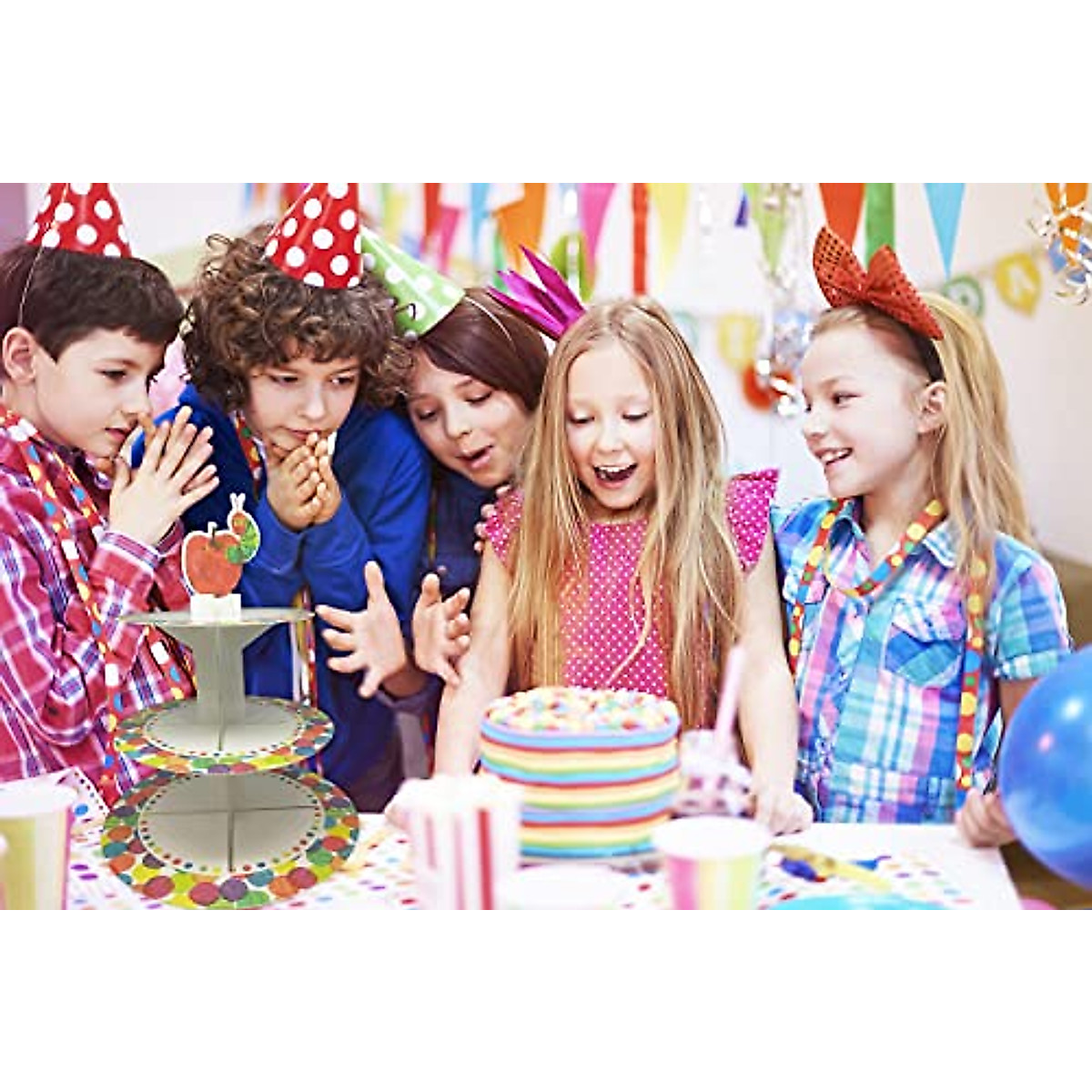 Cartoon Very Hungry Little Green Caterpillar Cupcake Holder Dessert Cupcake Tower Display Insects Pastry Serving Platter Decor for Boy Girl 1st Party Baby Shower Party Decorations Photo Booth Props