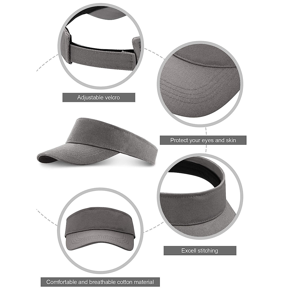4 Pieces Kids Sports Sun Visor Hats Empty Top Baseball Cap Running Tennis Hats (Light Gray, Dark Gray, White, Black)