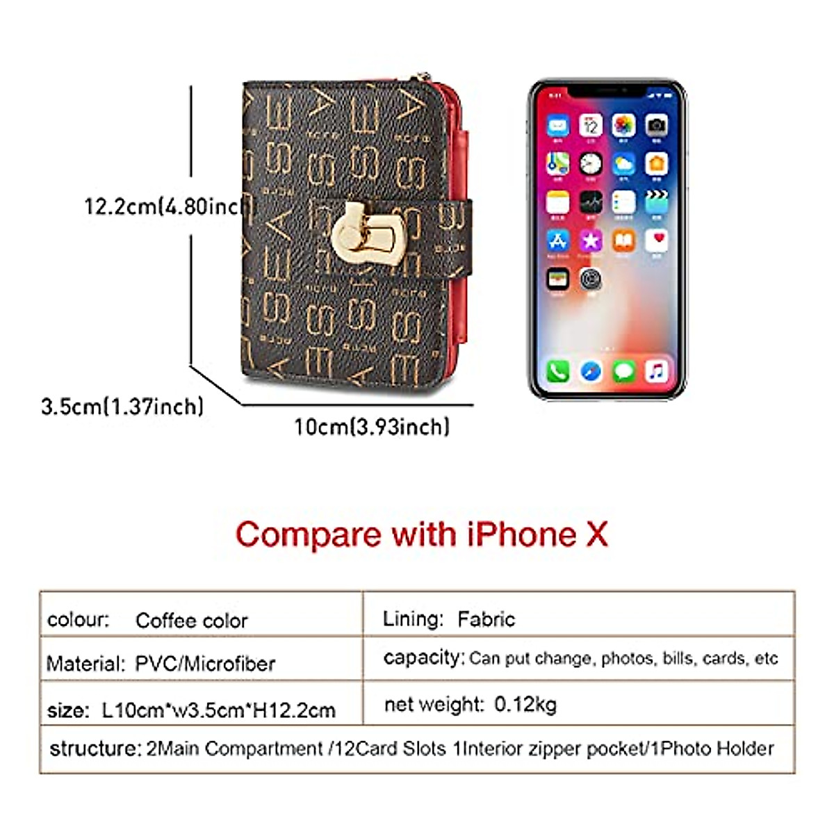 LAORENTOU Vegan Leather Small Wallet for Women PVC Brown Checkered Purse Wallets for Women Mini Trifold Zipper Pocket Wallets Cute (01 Brown)