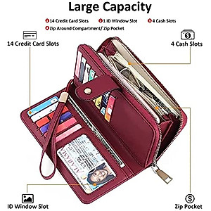 Arrow Dancer Women's 100% Leather Wallet RFID Blocking Girls Best Choice Designer Phone Holder Clutch Travel Purse Wristlet Ladies Clip Bifold Zipper Buckle 15+ Handy Money Card ID Slots (Maroon)