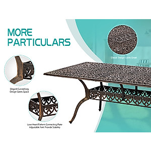 TITIMO 87'' Patio Dining Table, Cast Aluminum Outdoor Rectangle Dining Table, Weather-Resistant Table with 2" Umbrella Hole, Lawn Backyard Garden