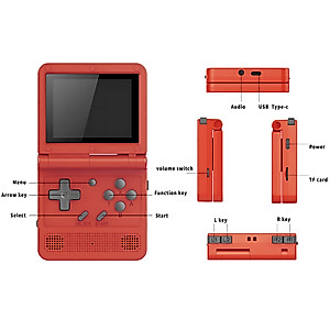 Retro Handheld Game Console 3 inch IPS Screen, Mini Clamshell Open Source System Games Consoles with 64G TF-Retro Games, Built-in Rechargeable Battery, Portable Hand Held Game Video Consoles (Red)